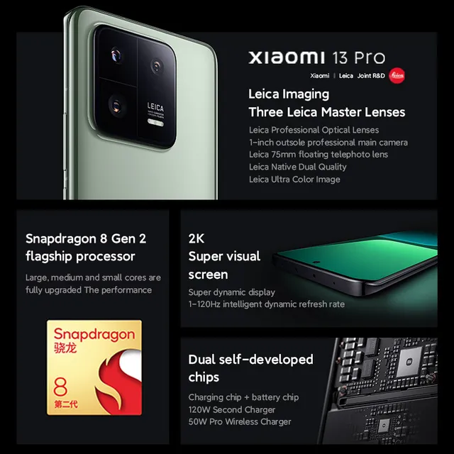 New Xiaomi 13 Pro 5G Mobile Phone Snapdragon 8 Gen2 6.73” 2K AMOLED 120W Charge 50W Wireless ...
