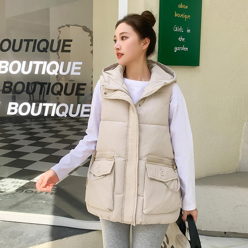 CRRIFLZ-Autumn-Winter-Women-s-Vest-Hooded-Solid-Color-Sleeveless-Pocket ...
