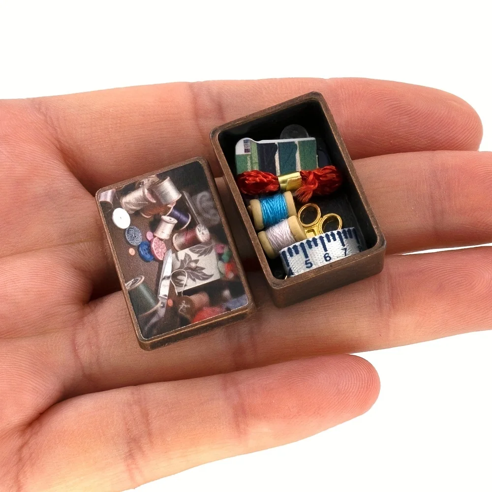 Miniature Sewing Box Toy Model 1:12 Dollhouse Accessories Pretend Play ...