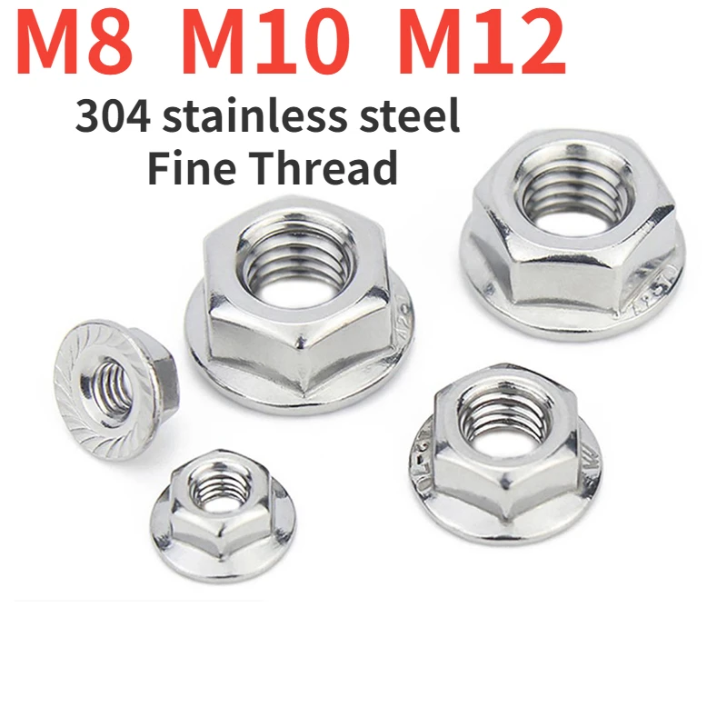 1/2pcs Fine Thread M8 M10 M12 DIN6923 304 A2-70 Stainless Steel Hexagon ...