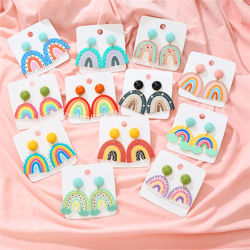 Rainbow Acrylic Drop Earrings | Earrings Women Acrylic Clouds - Colorful Acrylic - Aliexpress