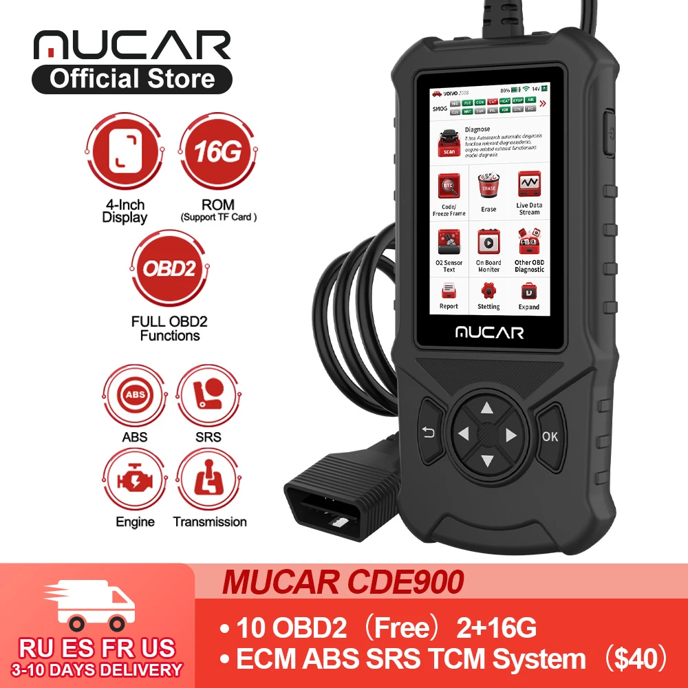 Mucar Cde900 Professional Automotive Diagnostic Tool 4 Inches Obd2 ...