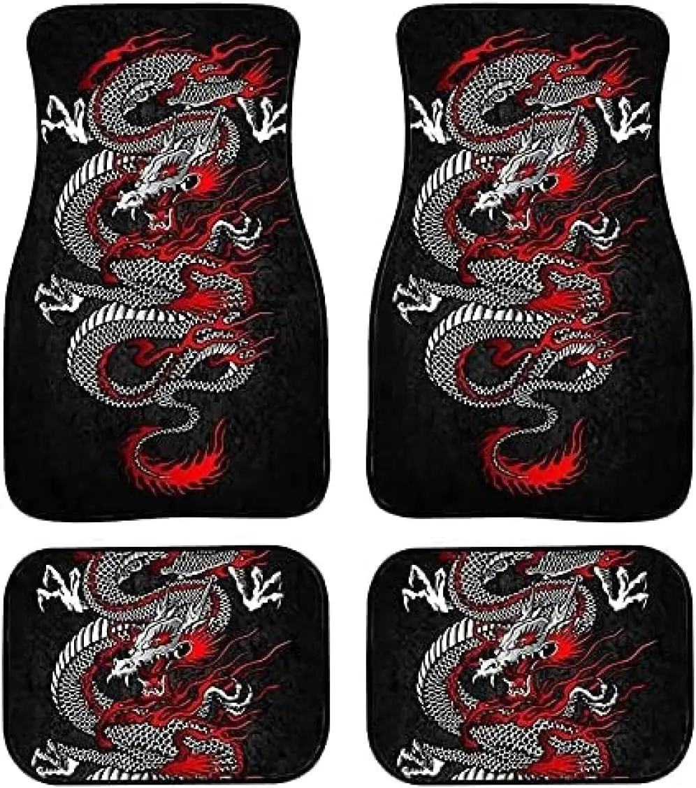 4-Piece Car Floor Mat Red Dragon Car Mat Carpet Non-Slip Carpet with ...