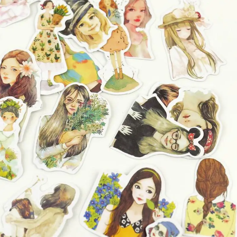 Beautiful Cute Girls Facial Stickers Hand Made Diary Sticker Notebook ...
