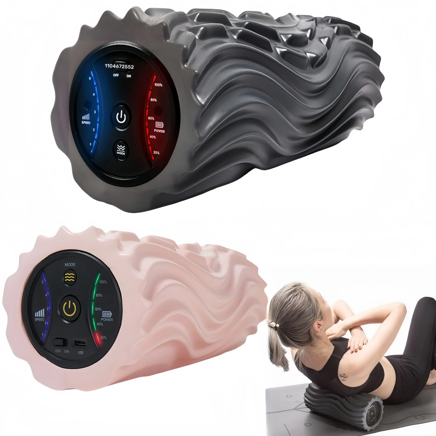 Electric Vibrating Foam Roller Massage Column Rechargeable Exercise ...