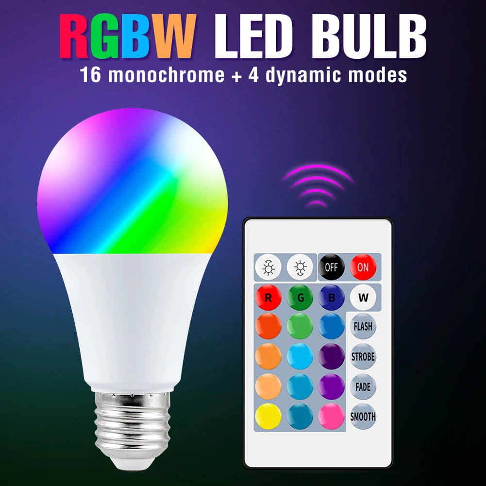 Bombilla LED E27 RGB de 5/10/15w, foco de atenuación con 16 colores que cambian, Control remoto ...