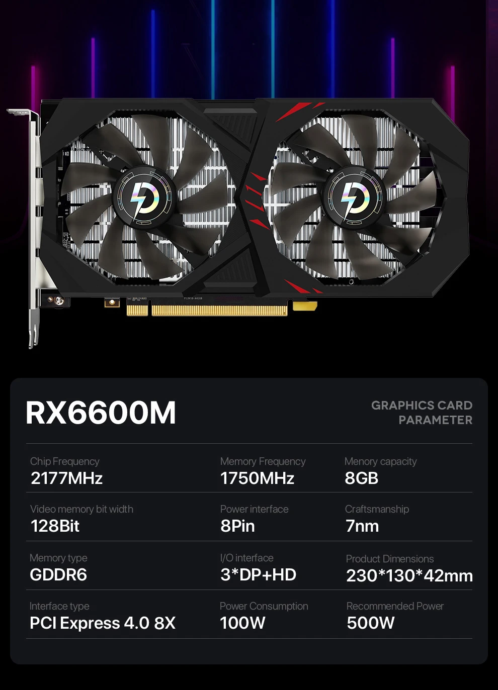 Новая видеокарта PELADN RX6600M 8 Гб GPU GDDR6 графическая карта AMD RX ...