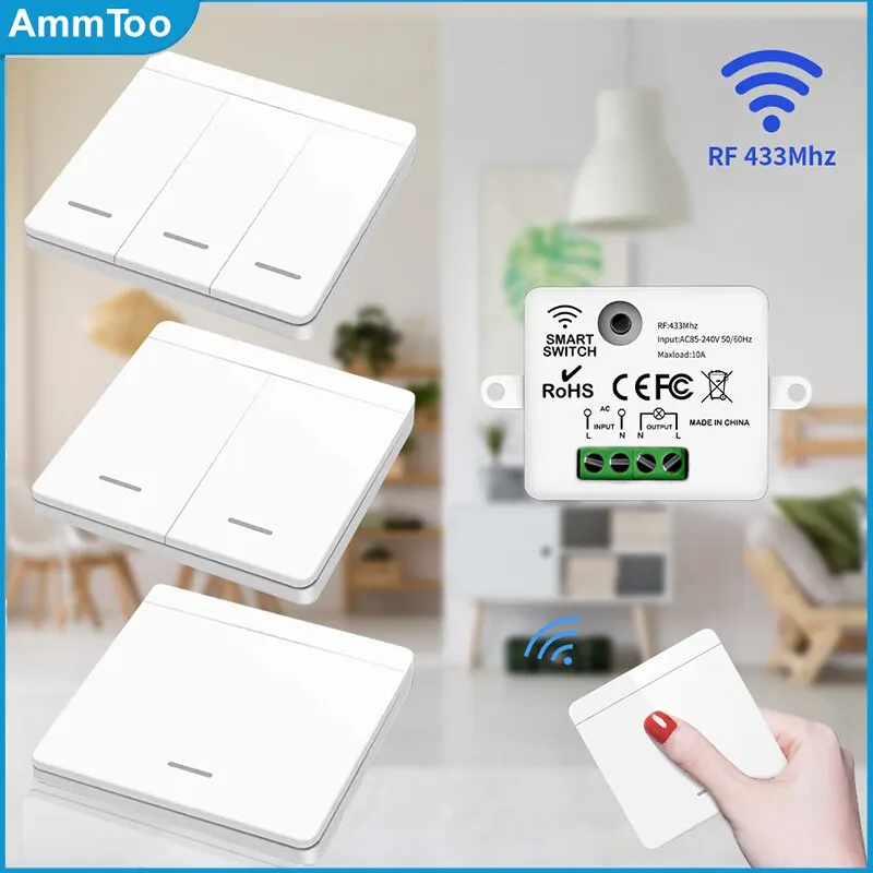 Wireless-Light-Switch-433MHz-Remote-Control-1-2-3Gang-Interruptor-Wall ...