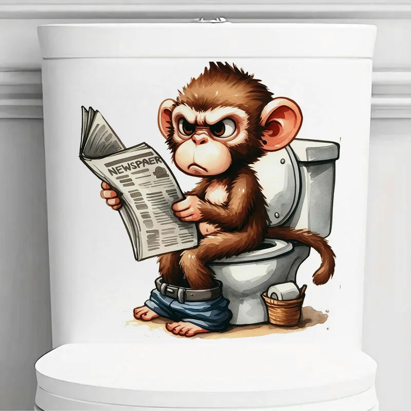 Cartoon Monkey Sitting on the Toilet Reading a Newspaper Sticker ...