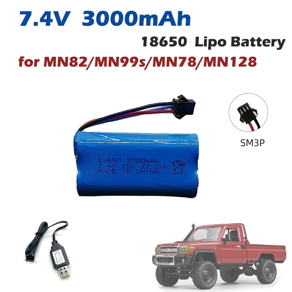 7-4V-3000mAh-Battery-for-MN82-RC-Car-with-SM3P-Plug-18650-Lipo-Battery ...