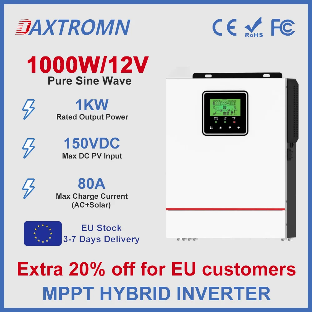 DAXTROMN-1KW-Hybrid-Solar-Inverter-12V-220V-Pure-Sine-Wave-Hybrid ...