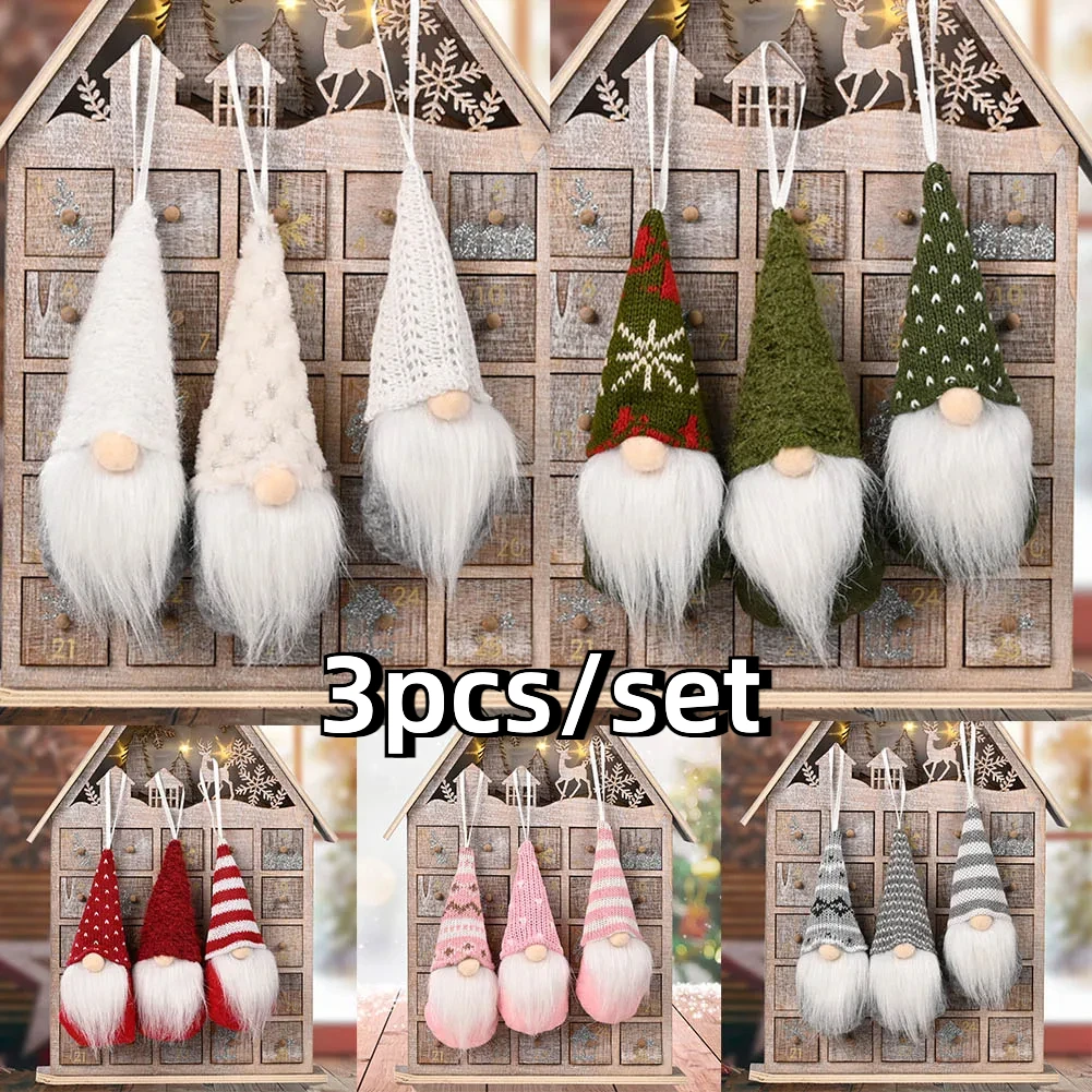 3pcs-Christmas-Gnomes-Plush-Santa-Doll-Knitted-Fabric-Xmas-Tree-Hanging ...