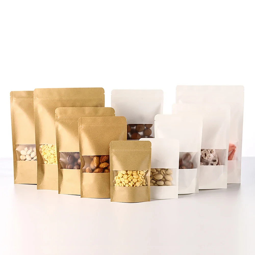 100pcs Zip lock Packing Bags Kraft Paper Stand up Pouch with Window ...