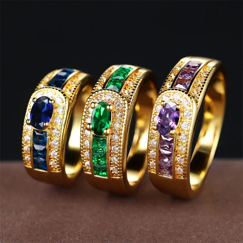 Blue Purple Crystal Oval Stone Ring Green Zircon Engagement Rings For ...