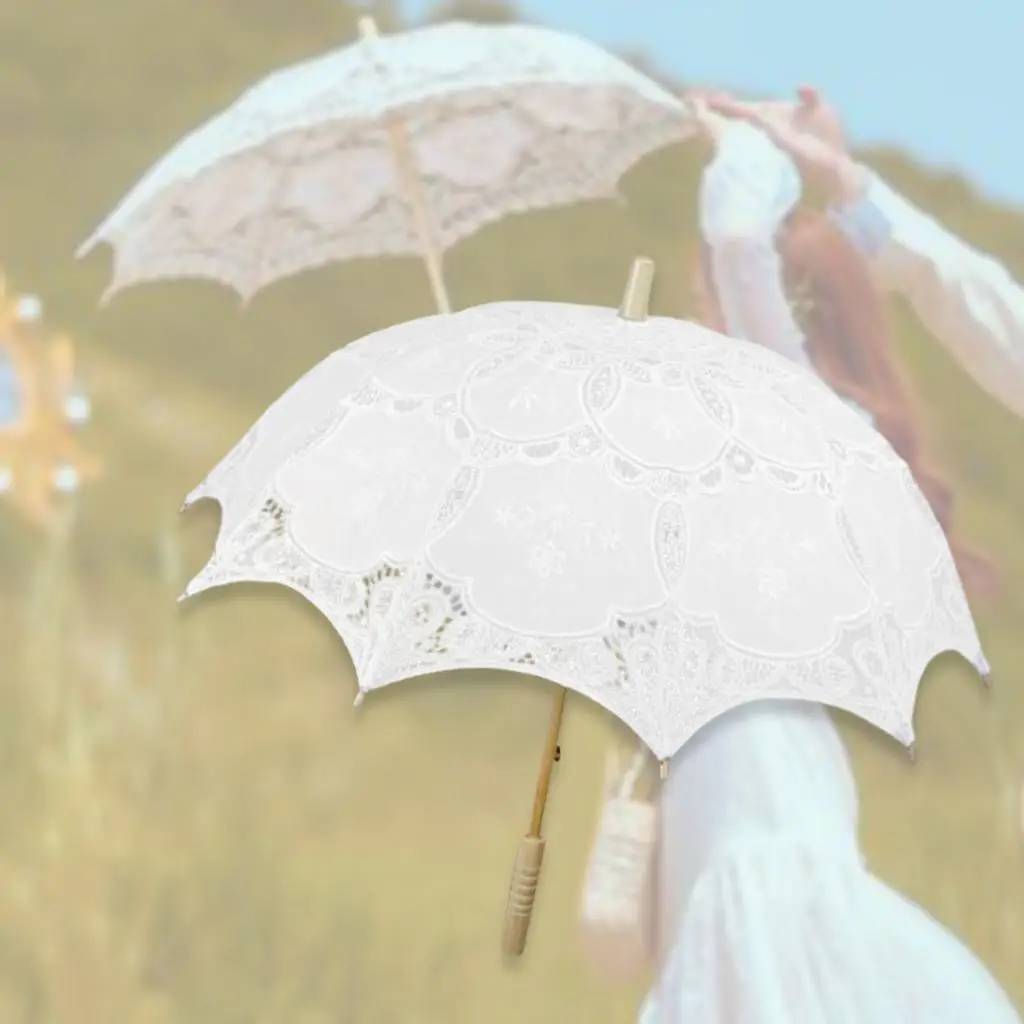 Lace Umbrella Photography Wooden Handle Embroidery Parasol for Holiday ...