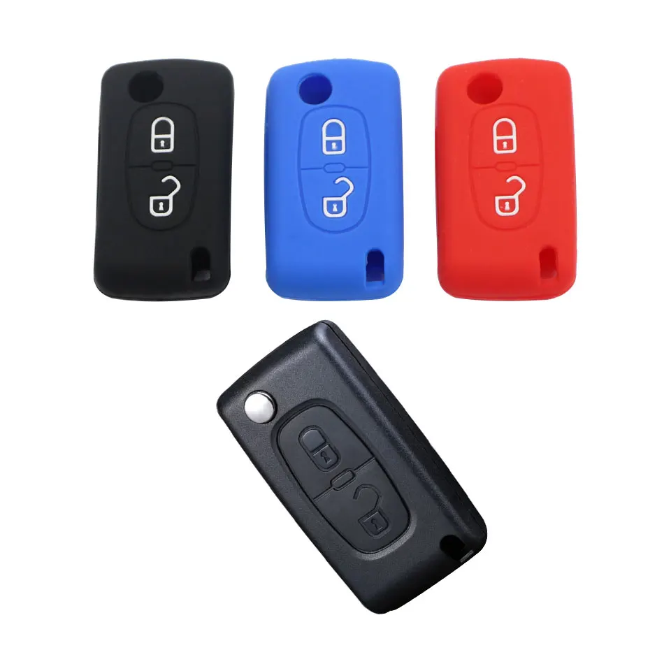 2 Buttons Silicone Car Key Case Cover Flip Remote Car Key Holder Shell ...