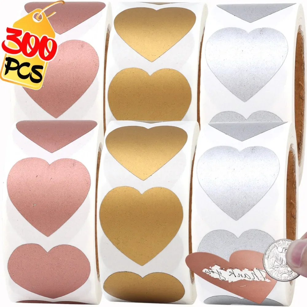 300PCS Scratch Off Stickers Gold Silver Heart Shape Sticker DIY ...