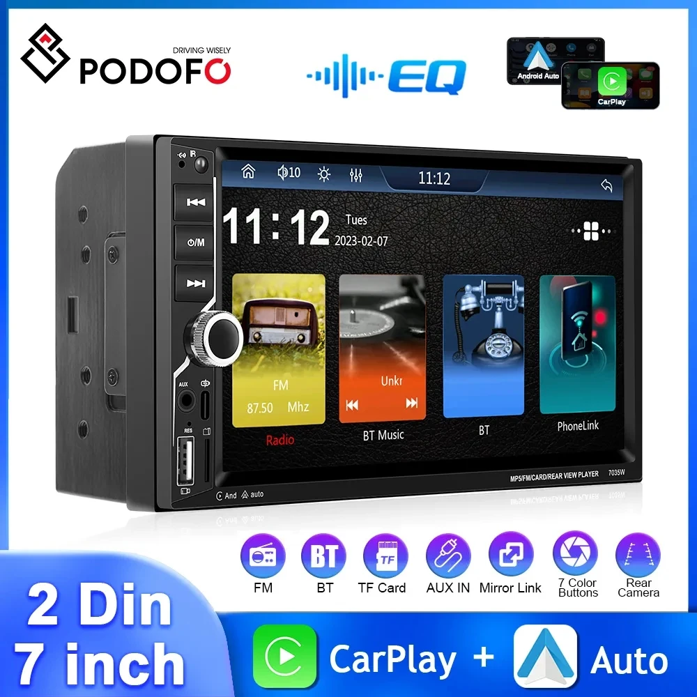 Podofo-7-2Din-Car-Radio-MP5-Automotive-Multimedia-Wireless-Carplay-Android-Auto-Universal-Car ...