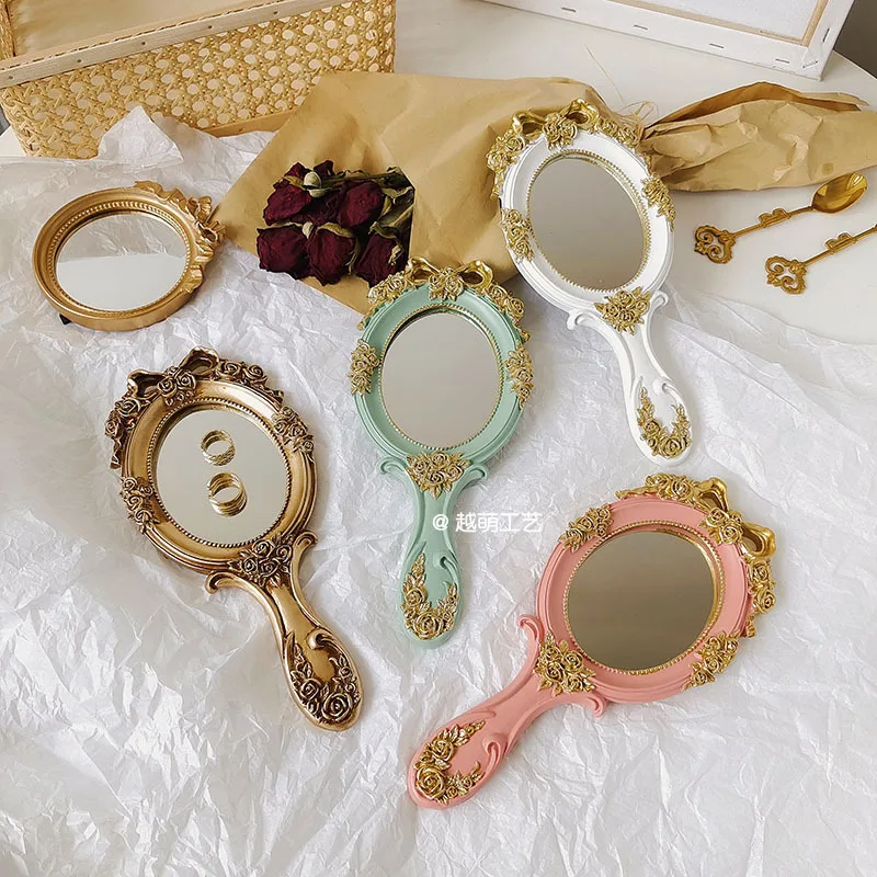 European-Style-Portable-Vintage-Handheld-Roses-Mirror-Princess-Women ...