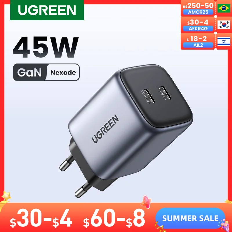 Ugreen – Chargeur Rapide Prise Us 45w Gan Usb Pd Qc 3.0, Charge Rapide ...