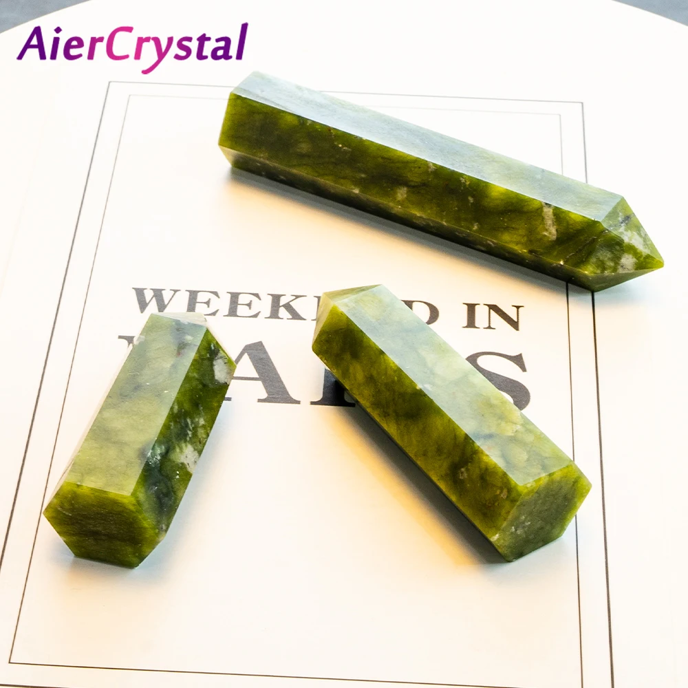 Natural Stone Hand-polished Xiuyan Jade Crystal Column Handicraft Reiki ...