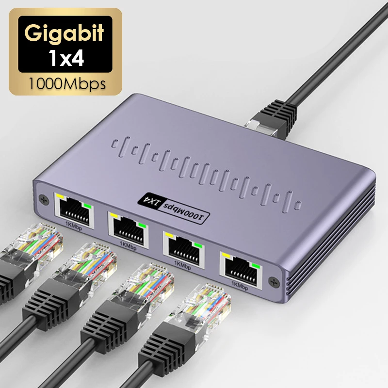 1000Mbps Ethernet 1x4 Splitter Gigabit RJ45 Cat6 LAN Internet 1 in 4 ...