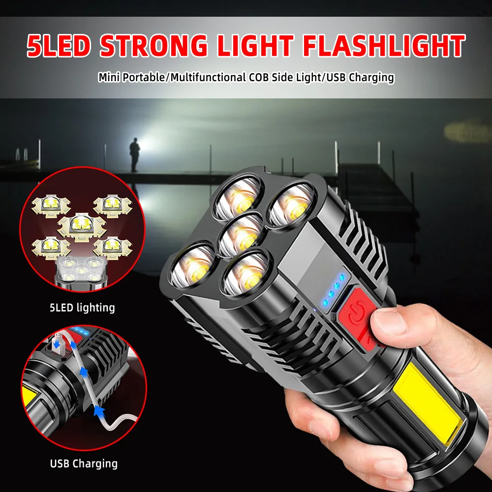 Super-Bright-5LED-COB-Flashlight-Rechargeable-Outdoor-Multi-function ...