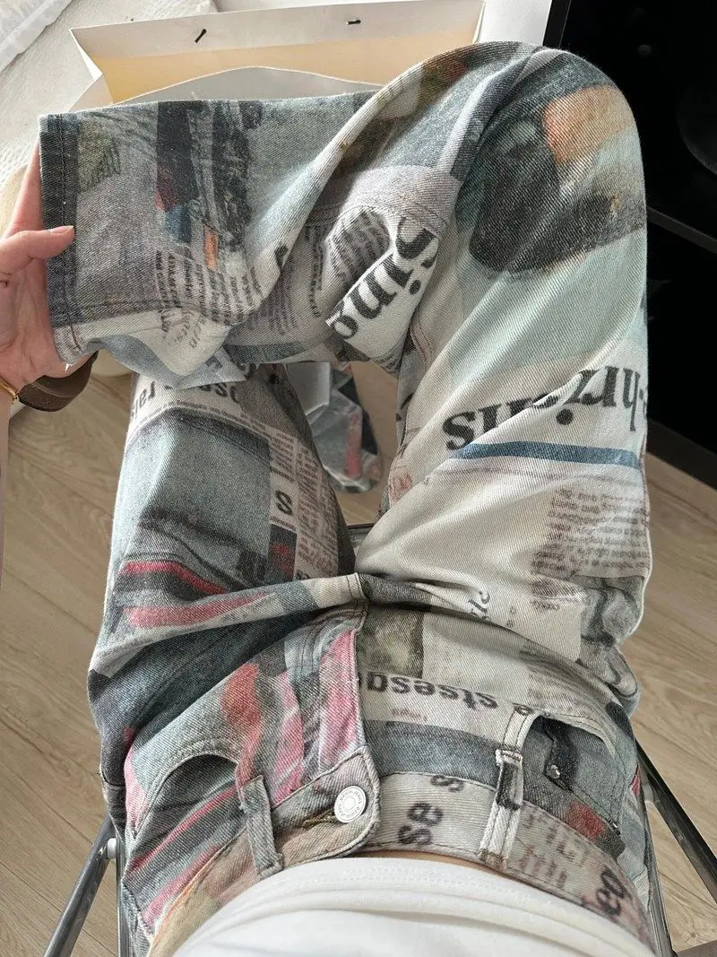 American-style-high-street-personalized-printed-newspaper-jeans-for-men ...