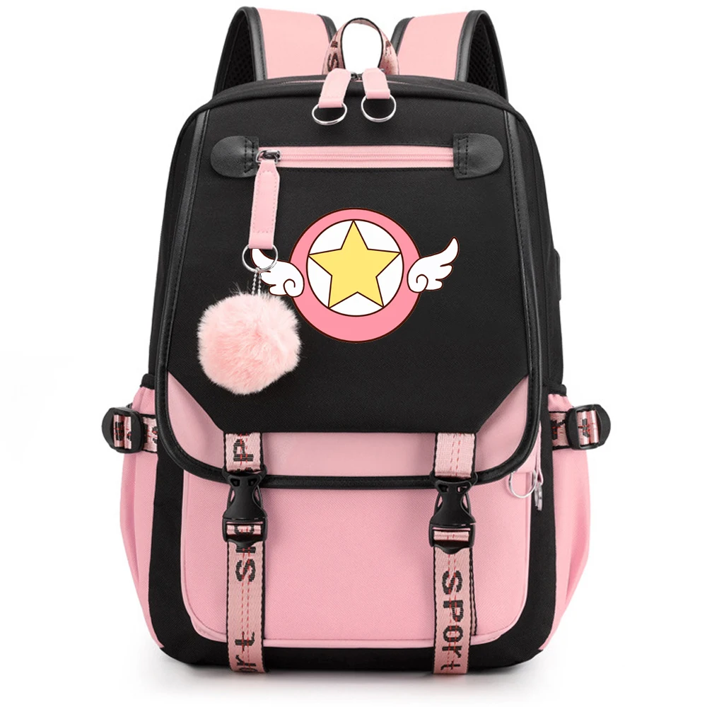 Cardcaptor Sakura Backpack USB Charge Knapsack Teenager Student Bookbag ...