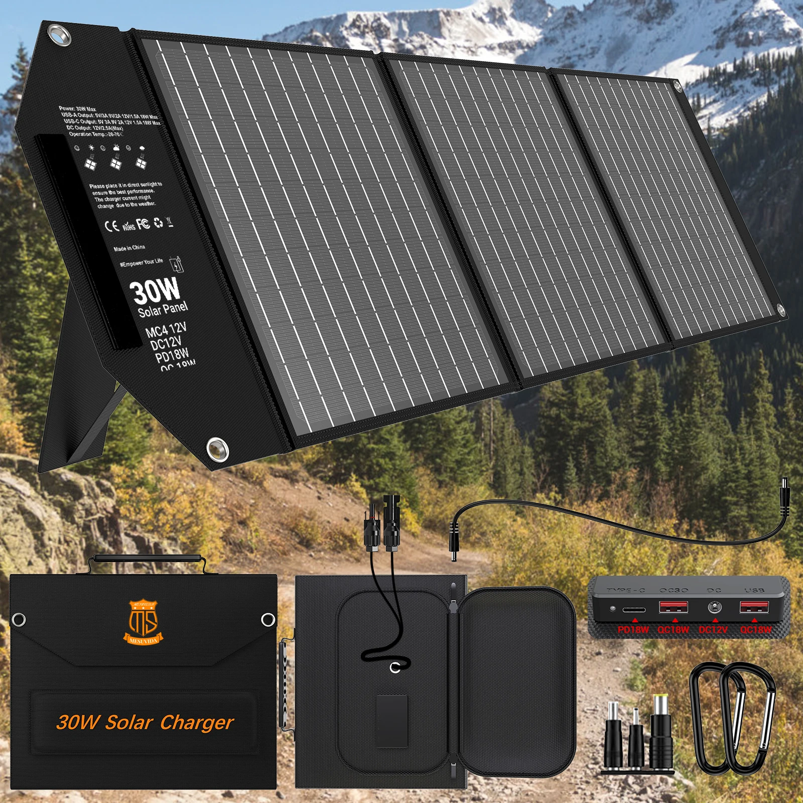 30W-Portable-Solar-Charger-5-Ports-Foldable-USB-Solar-Panel-with ...