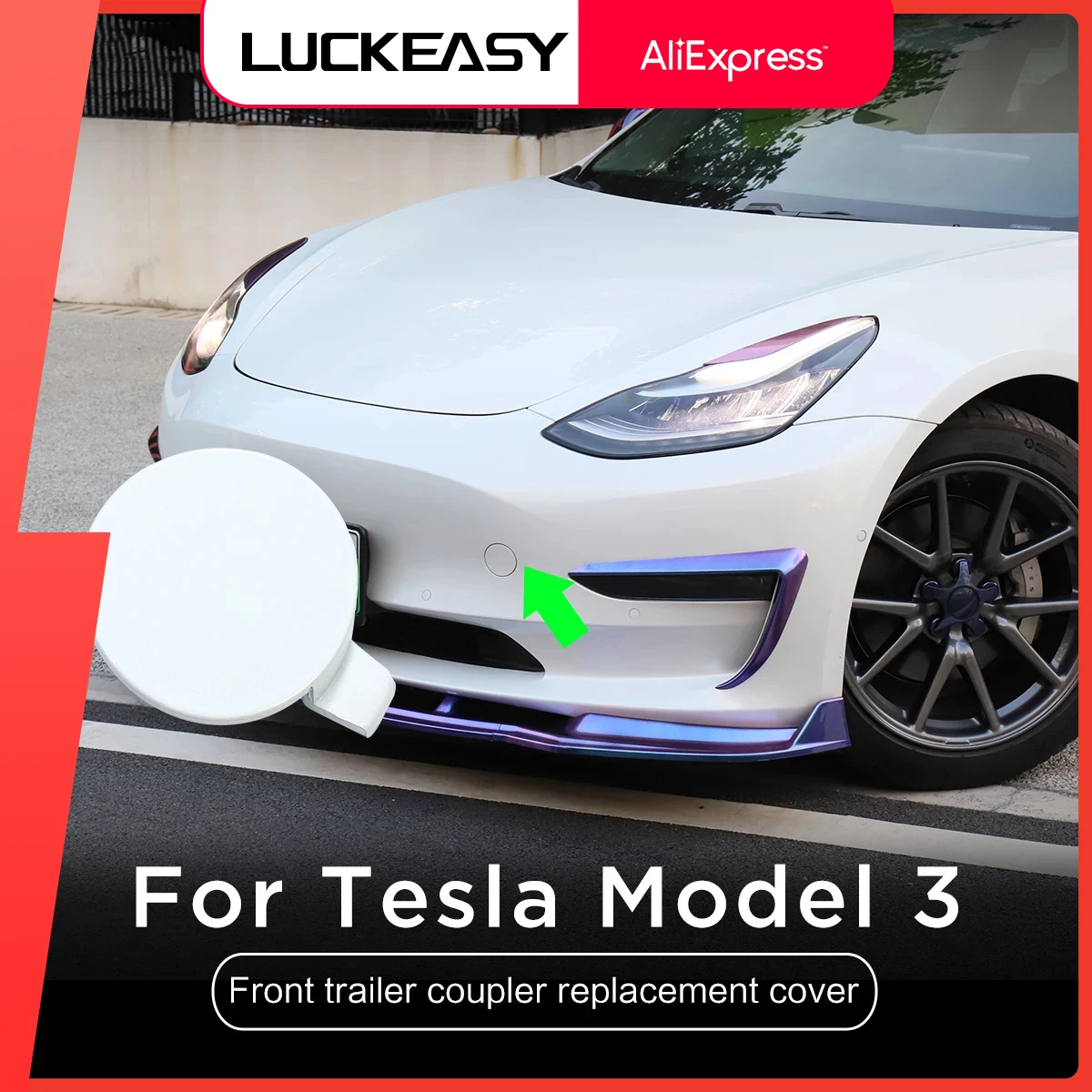 Luckeasy For Tesla Model 3 2017-2021 Front Bumper Tow Hook Cover Cap ...
