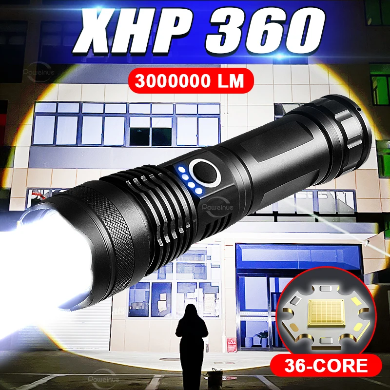 Super XHP360 LED Powerful Flashlight USB Recharge Flash Light 26650 ...