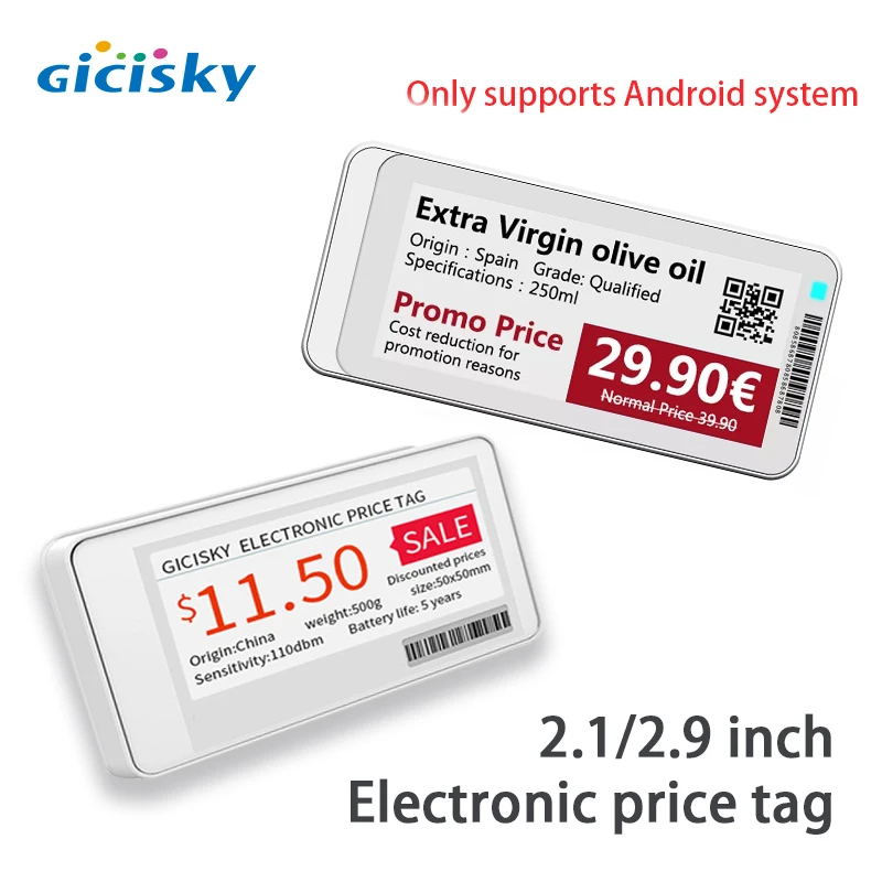 2.1 / 2.9 Inch Eink Screen Price Tag Price Display Shelf Label Wireless ...