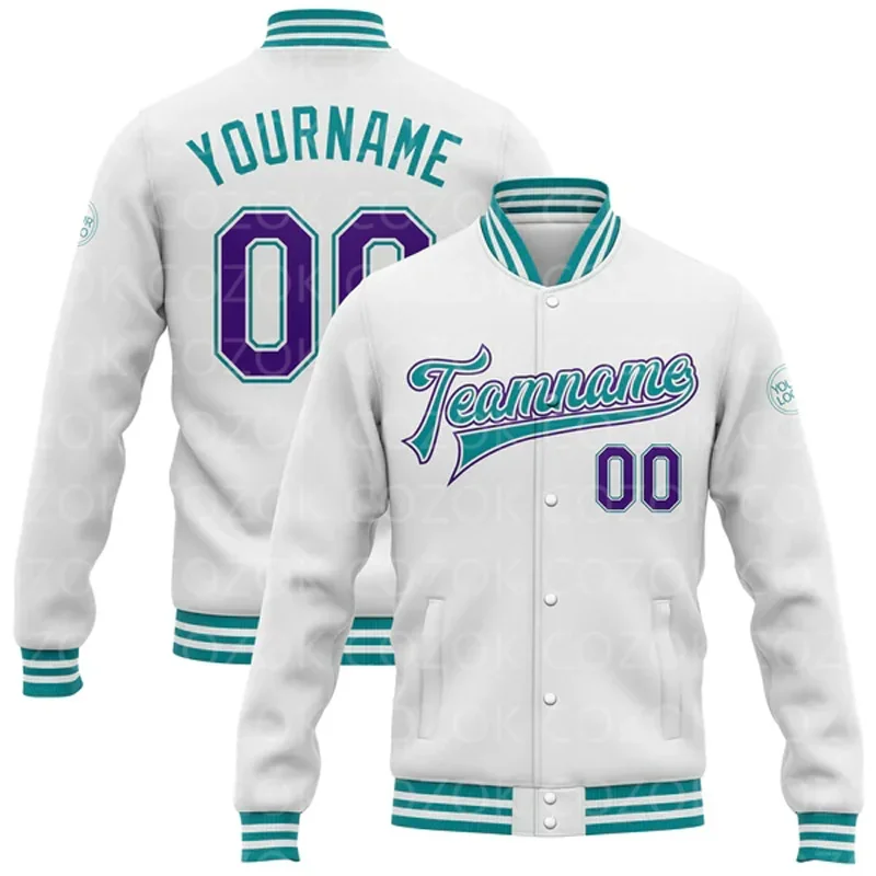 Custom-White-Cyan-3D-Printed-Baseball-Button-Jacket-Bomber-Full-Snap ...