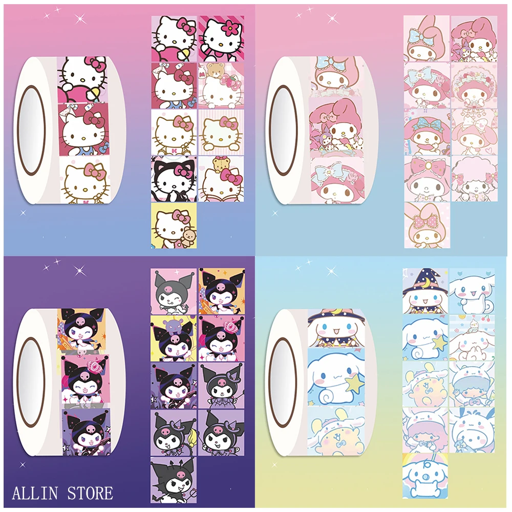 120/200/500pcs Kawaii Sanrio Thank You Stickers Roll Hello Kitty Kuromi ...