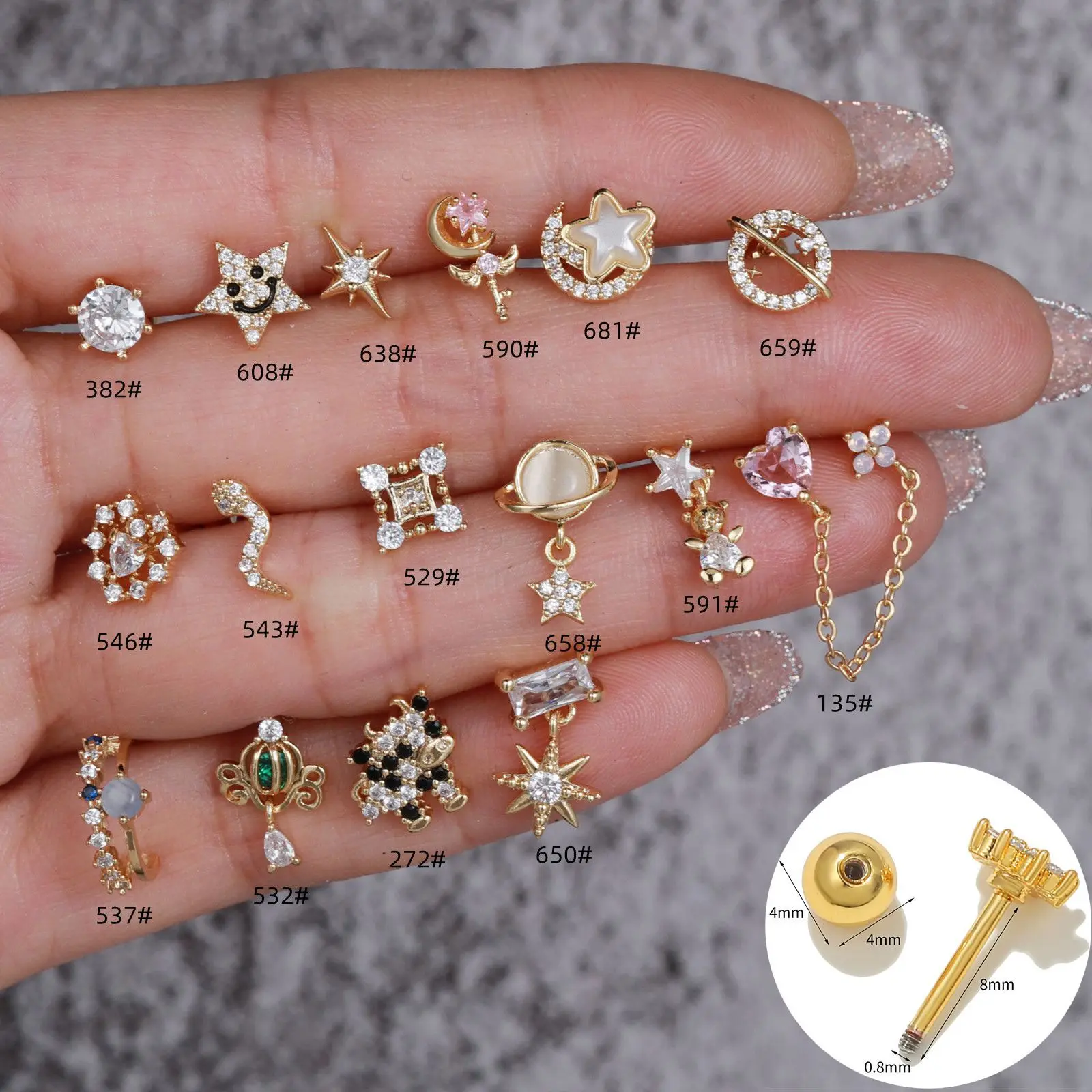 1pc-Cute-Zircon-Flower-Star-Ear-Bone-Earring-For-Women-Girl-Stainless ...
