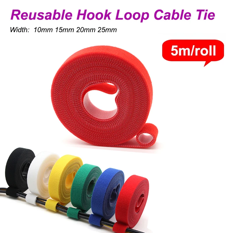 1~30R 5m/roll Reusable Cable Tie Hook Loop Wire Organiser Management ...