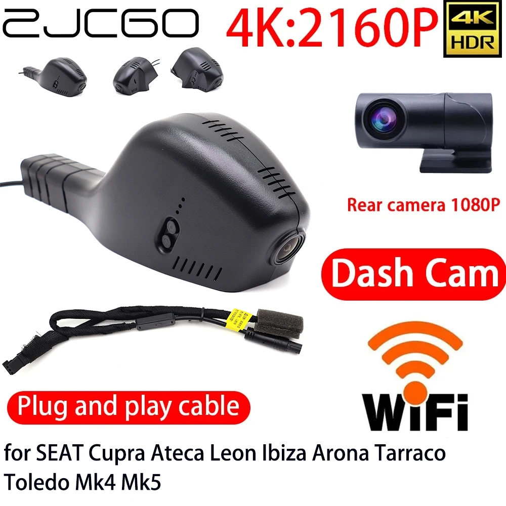 ZJCGO 4K Car DVR Dash Cam Wifi Front Rear Camera 24h Monitor for SEAT ...