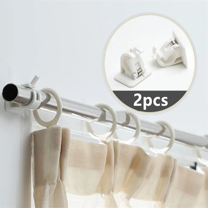 2pcs-Self-Adhesive-Curtain-Rods-Bracket-White-Hanger-Crossbar-Clips ...