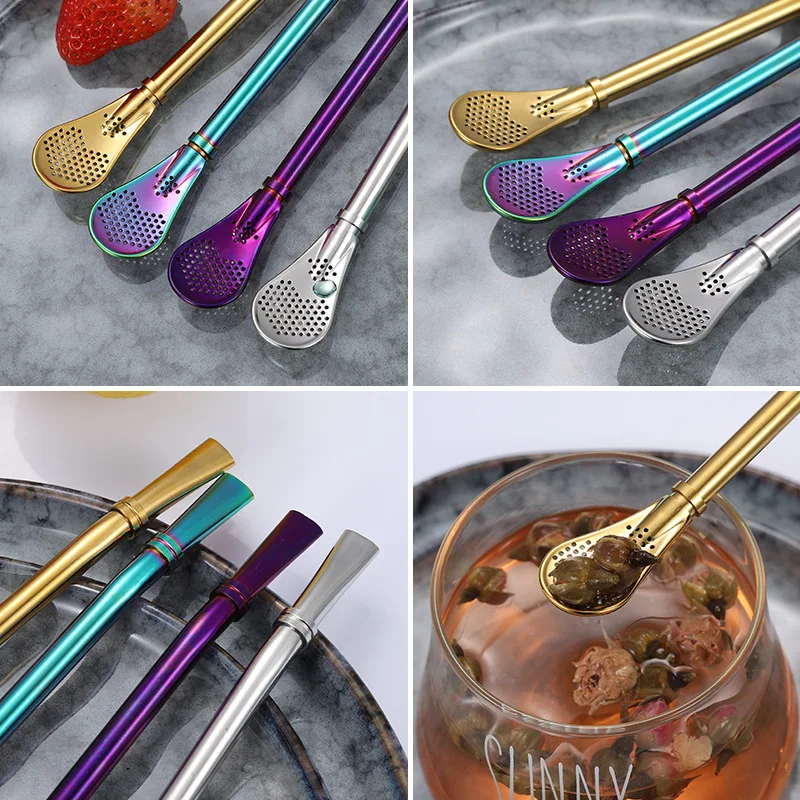 Creative-304-stainless-steel-golden-filter-straw-spoon-Madei-tea-spoon ...