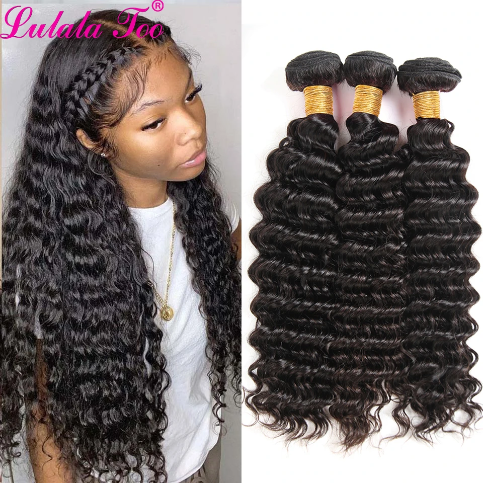 Deep Wave Human Hair Bundles 8-36 Inch Double Weft Brazilian Hair Weave ...