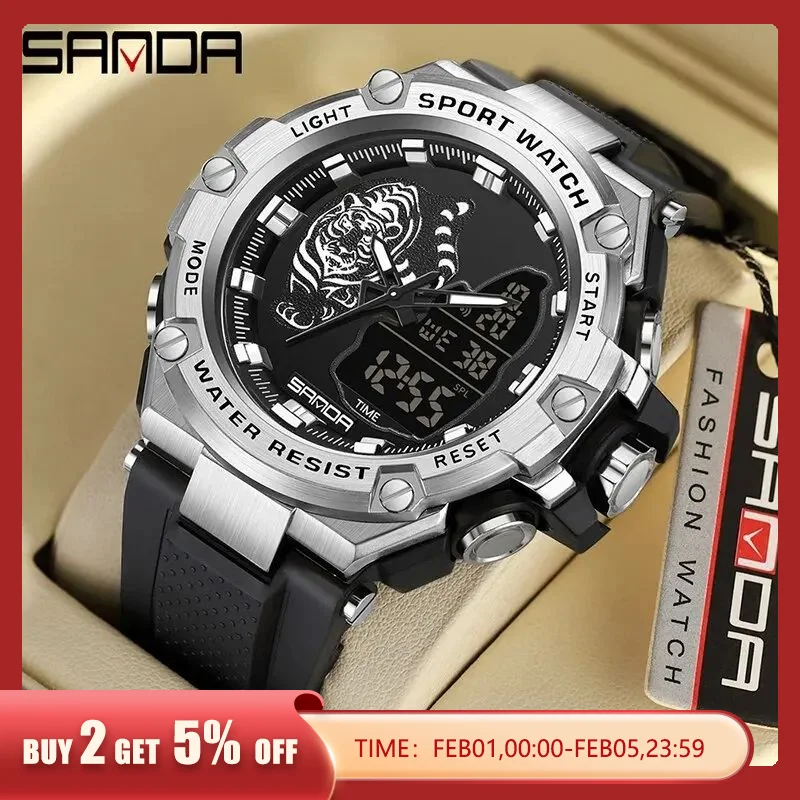 SANDA-2023-New-Sport-Military-Men-s-Watches-50M-Waterproof-Dual-Display ...