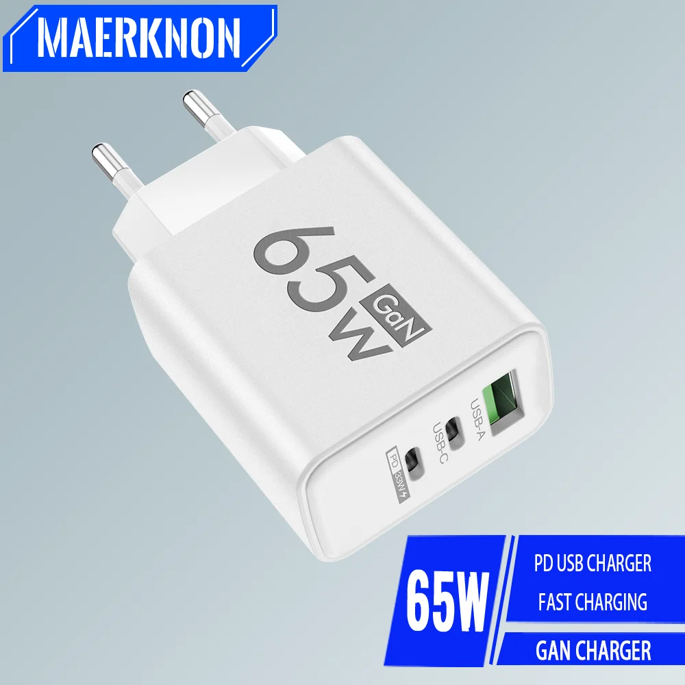 65W USB C Charger GaN Fast Charging Charger PD Quick Charge 3.0 Wall ...