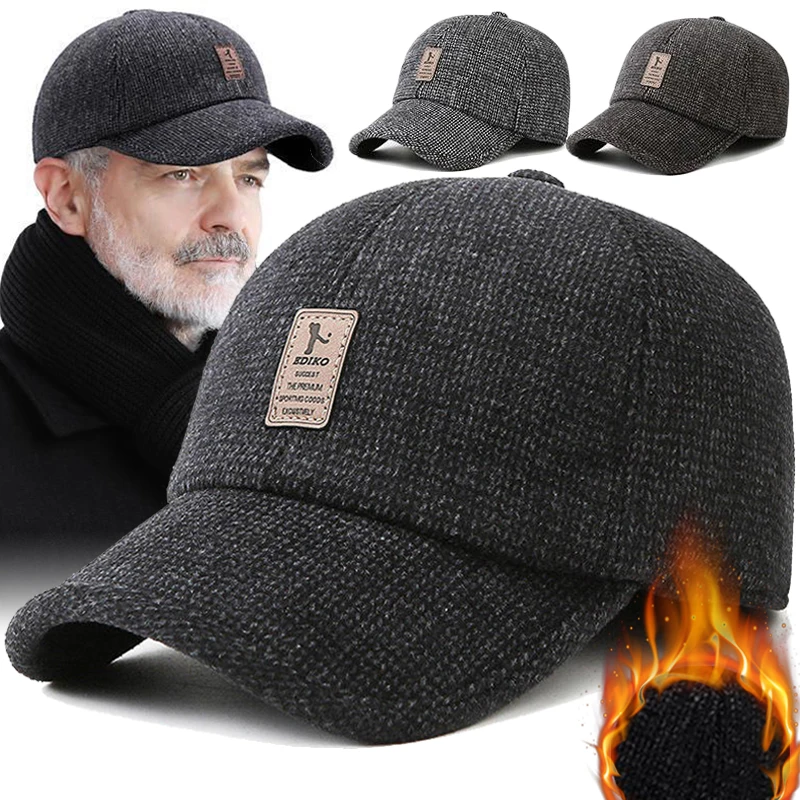 Winter-Thicken-Warm-Hats-Men-Sports-Golf-Baseball-Caps-Retro-Wool ...