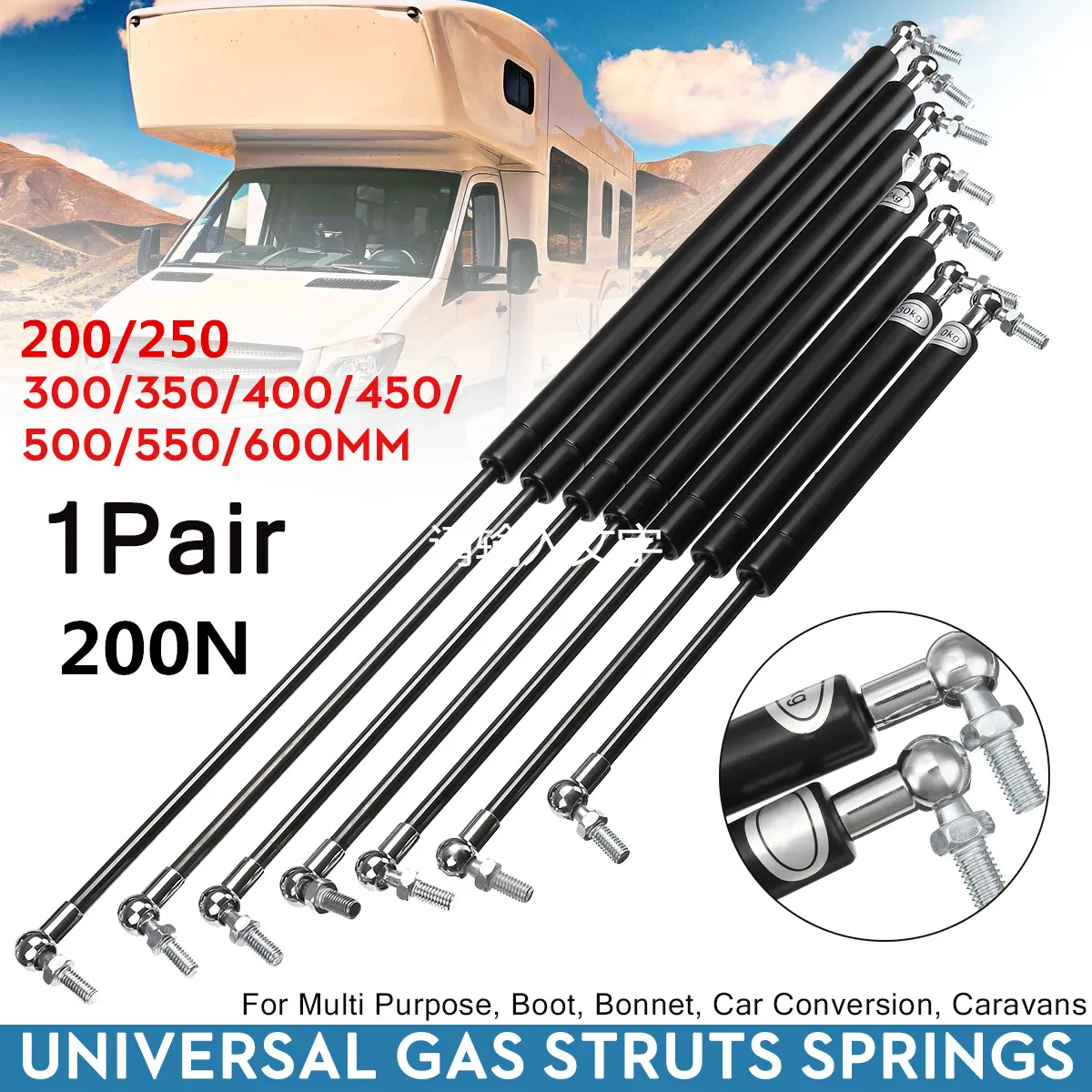 2PCS-Universal-200-600mm-200N-Car-Struts-Front-Bonnet-Hood-Rear-Trunk ...