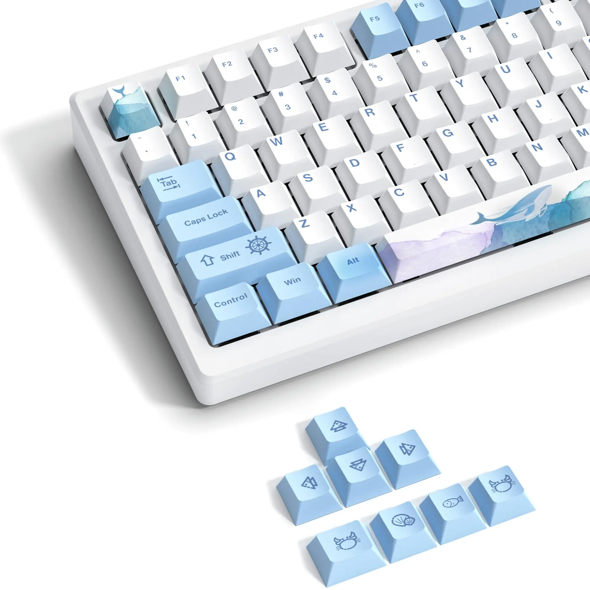 129-Keys-Blue-Whale-Themed-PBT-Keycaps-Cherry-Profile-Keycaps-Dye-Sub ...