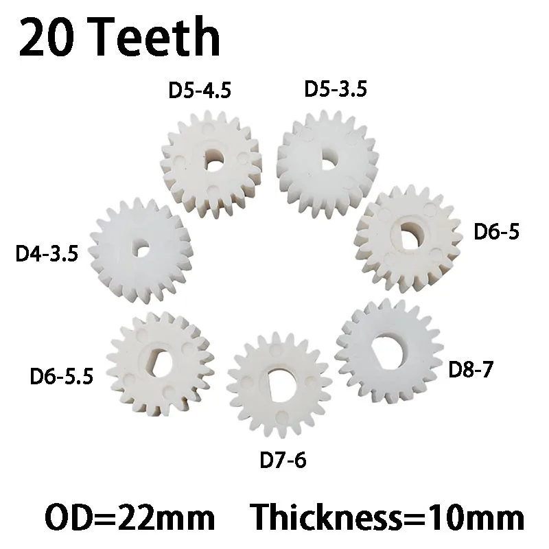 D Shape Profiled Hole 20T 1M Spur Gear 20 Dentes OD=22mm POM Plastic ...