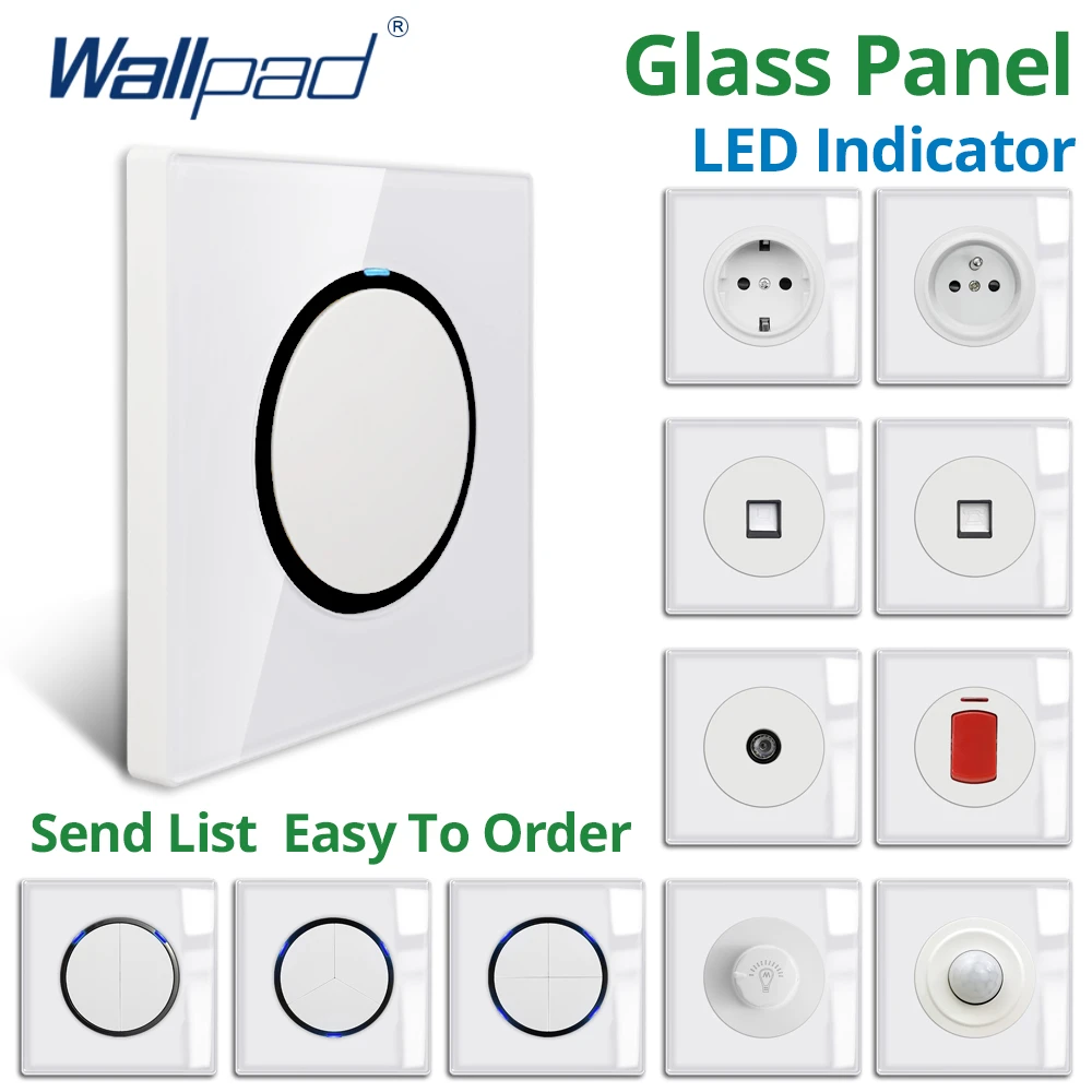 Wallpad White Glass Panel Blue LED Indicator Push Button Wall Light ...
