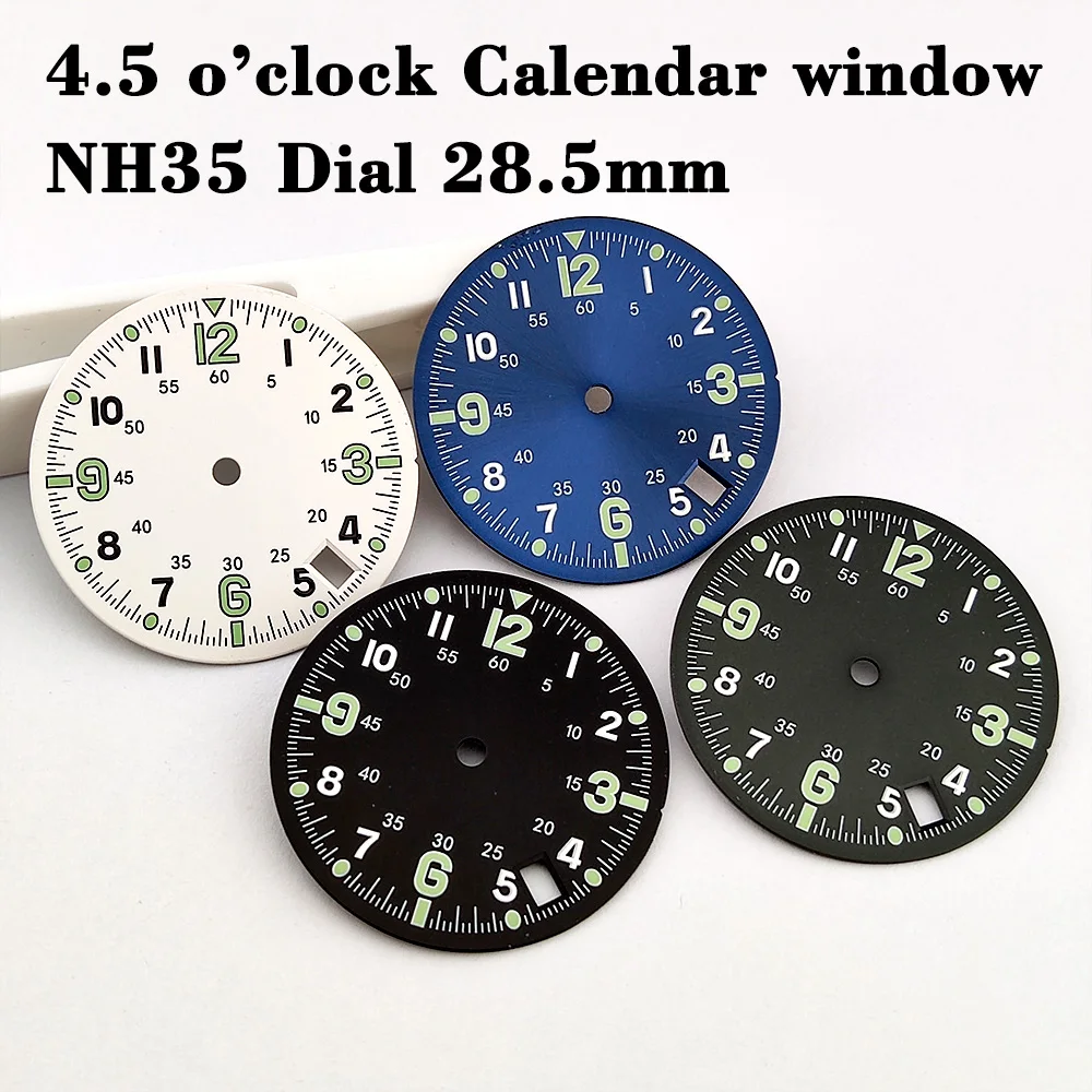 NH35 dial 28.5mm watch dial Steel 4.5 o'clock Calendar window fit NH34 ...