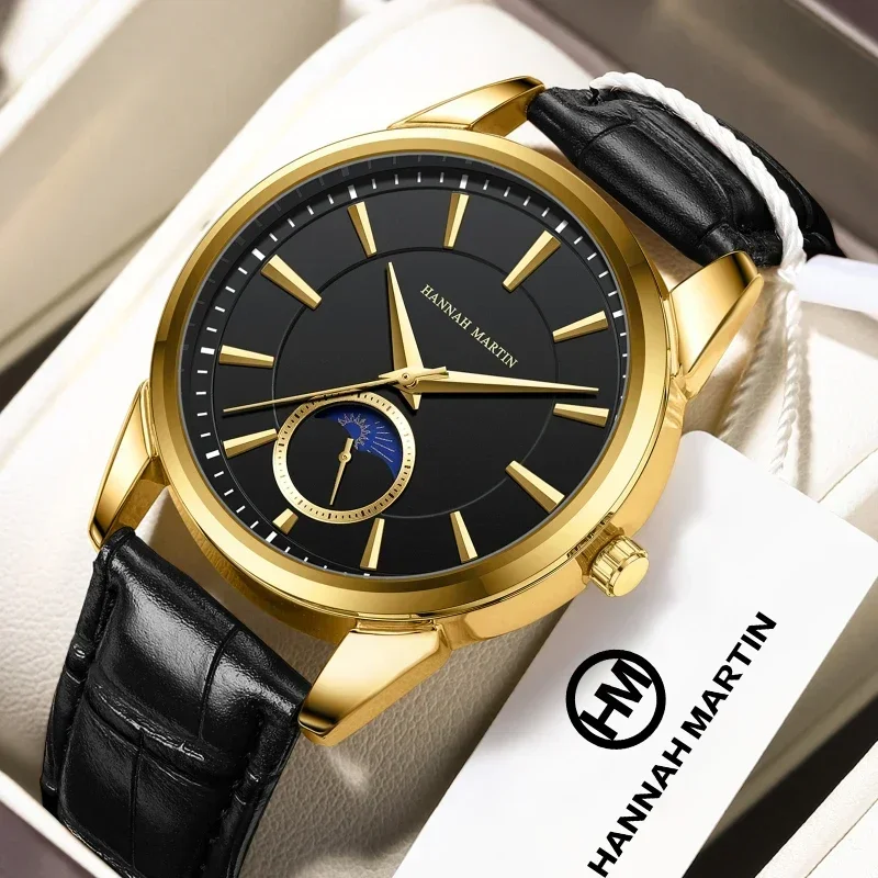 Hannah Martin 1631 Business Watches for Man Fashion Moon Phase Leather ...